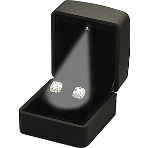 LED Earring Jewelry Gift Box for Wedding, Proposal, Birthday...Luxury LED Diamond Stud Earring Jewelry Gift Box with Light for Women for Men (Black Earring Box)
