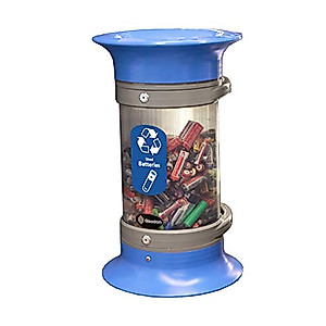 Glasdon C-Thru 5Q Battery Recycling Tube (Blue) – Small Battery Recycling Bin – Compact 5Q Transparent Battery Collection Tube – Standard/Recycle Across America Decals (Standard Battery Decal)