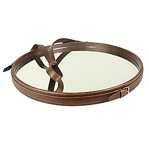 Gurfuy Round Hanging Mirror with PU Leather Strap Hanger Leather Framed Mirror for Home Decor Wall Mounted Large Circle Hanging Mirror for Entryway Bathroom Living Room Bedroom Washroom (Brown-20inch)