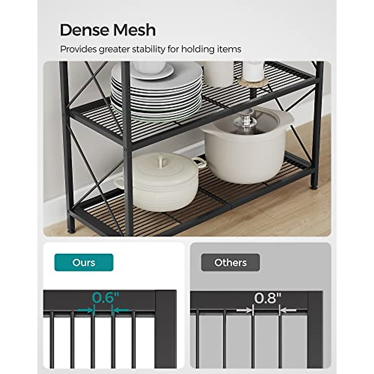 SONGMICS 3-Tier Metal Storage Rack with Wheels, Mesh Shelving Unit with X Side Frames, 31.5-Inch Width, for Entryway, Kitchen, Living Room, Bathroom, Industrial Style, Black UBSC183B01