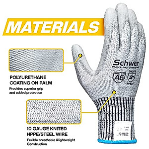 Schwer 6 Pairs Cut Resistant Gloves ANSI A6 Cut Proof Work Gloves, Touchscreen, for Men and Women Used to Woodworking, Glass Cutting, Construction, Cargo Handling, Material Sorting, Car Repair（M）