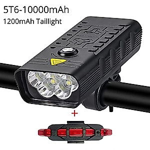 10000mAh Bike Light USB Rechargeable Bike Headlight 5T6 LED Bright Flashlight Front Lights and Back Rear Light Lanterna Bicileta (Color : Taillight)