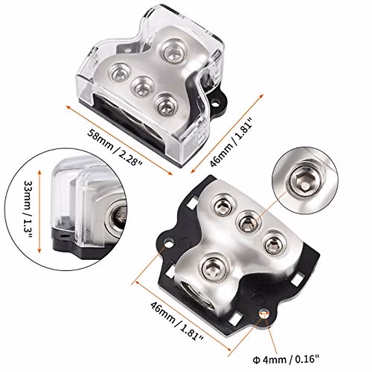 VonSom 3 Way Power Distribution Block, 1x 0 Gauge in / 3X 4 Gauge Out Amp Power Distribution Ground Distributor Connecting Block for Car Amplifier Audio Splitter 2 Pack