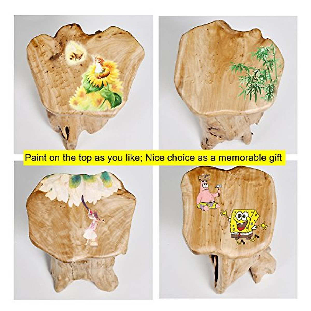 WELLAND Tree Stump Stool Live Edge, Natural Edge Side Table, Plant Stand, Nightstand, Mushroom Stool 14" Tall