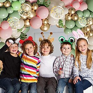 Sage Green Pink Balloon Arch Kit, Olive Green Light Pink Sand White Blush Metallic Gold Balloons with Gold Confetti Balloons for Girl Birthday Woodland Baby Shower Jungle Safari Decorations…