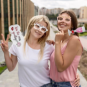 AOZUO Wedding Photo Booth Props, 23PCS Rose Gold Pastel Photobooth Selfies Props Kits with Sticks and Stickers for Women Girls Bridal Birthday Bachelorette Night Party Favors Supplies Decorations