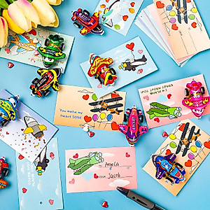 Valentines Day Cards for Kids - 28 Pack Planes Valentine's Greeting Cards with Pull Back Planes Toy Party Favors, Kids Valentines Day Exchange Gift Cards for Boys Girl Classroom School Party Supplies