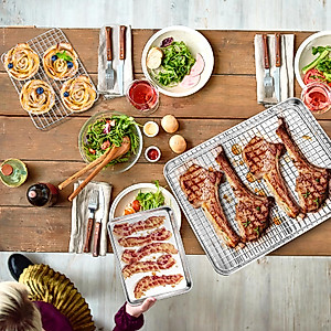 P&P CHEF Baking Sheet and Rack Set, 4 PACK (2 Sheets + 2 Racks), 2 Sizes Stainless Steel Baking Pans Cookie Sheets with Cooling Racks for Cooking & Roasting, Oven & Dishwasher Safe, Non-toxic