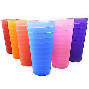 Unbreakable 32-ounce Plastic Tumbler Drinking Glasses, Set of 12 Multicolor - Dishwasher safe, BPA Free