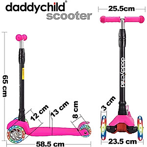 Scooters for Kids 3 Wheel Kick Scooter for Toddlers Girls & Boys, 4 Adjustable Height, Lean to Steer, Extra-Wide Deck, Light Up Wheels for Children from 3 to 14 Years Old,Pink