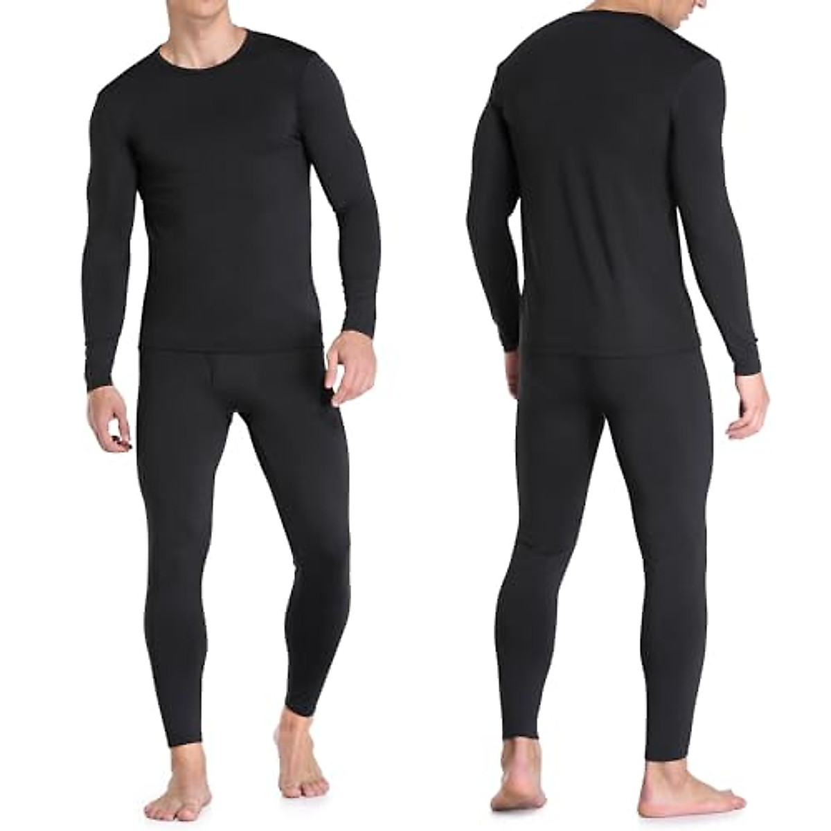 WEERTI Thermal Underwear for Men Long Johns Mens with Fleece Lined, Base Layer Men Cold Weather Top Bottom (Black XL)