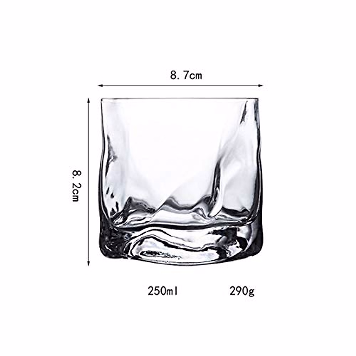 Keqin 250ML Irregular Glassware Diamond Twisted Wavy Crystal Whiskey Glass Set, 35 - Ounce, Set of 6, Unique Gift for Men or Women