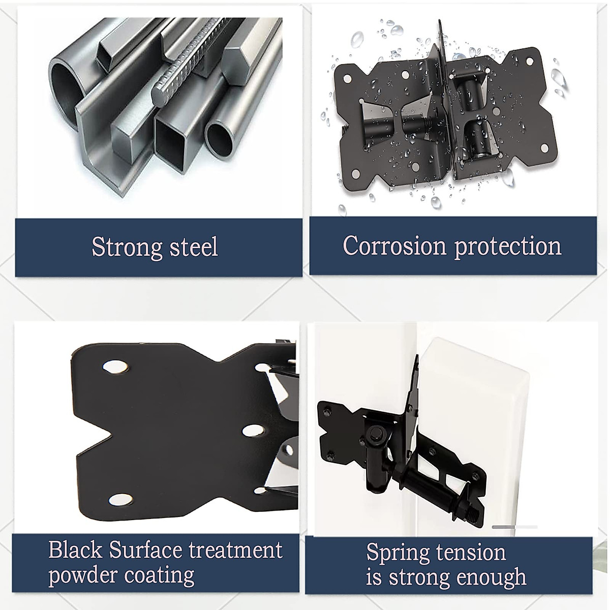 Heavy Duty Gate Hinges for Wooden Fences - 2 Pack, Adjustable Vinyl Gate Hinges with 28 Screws (Black)