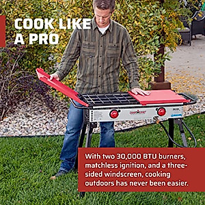 Camp Chef PRO60X Two Burner Stove, 30,000 BTU/Hr. Cast Aluminum Burners, Cooking Dimensions: 14 in. x 32 in