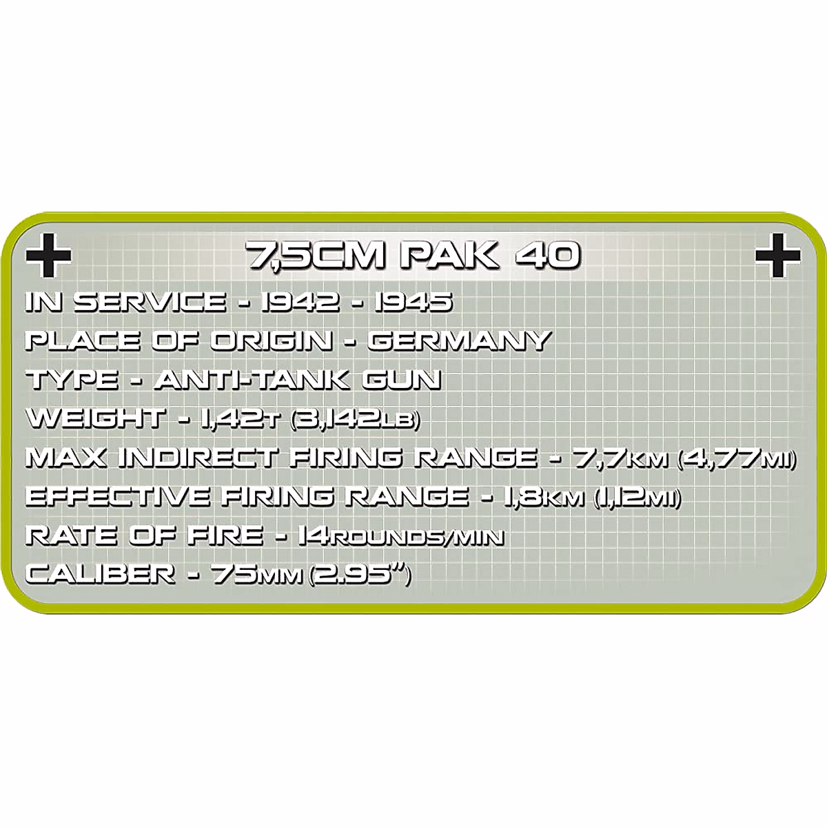 COBI Historical Collection World War II 7.5 cm PaK 40 German Anti-Tank Gun for 7+ years, Sand