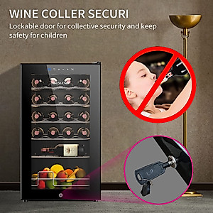 Leconchef 24 Bottle Wine Cooler/Cabinet Beverage Refrigerator,Mini Wine Fridge Beer Soda Clear Glass Door Counter Top Bar Fridge, Quiet Operation Compressor Adjust Temperature Freestanding