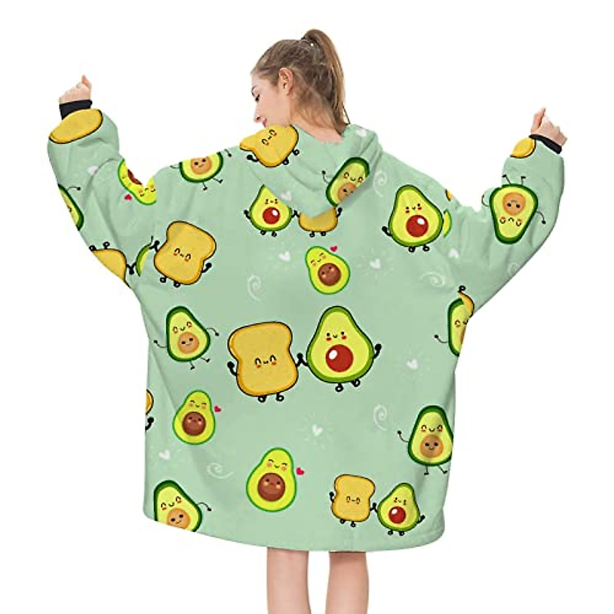 Oversized Wearable Blanket for Women Men, Soft Fleece Hooded Blanket Sweatshirt with Pockets, Avocado Breakfast Comfy Warm Hooded Blanket