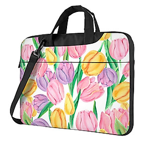 Laptop Bag Laptop Case 14 Inch Computer Bags Colorful Tulips Floral Printed Padded Sleeve Cover for Women Men