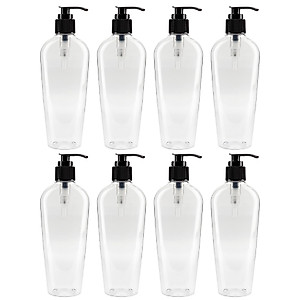 Cornucopia 8-Ounce Clear Oval-Shaped Plastic Lotion Bottles w/Pump Dispensers (8-Pack); Empty Containers for Lotion, Liquid Soap, Baby Care, Hand Care