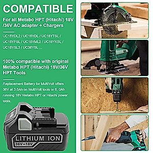 High-Output Multi Volt 6.0Ah/ 3.0Ah Battery for Metabo HPT 36V/ 18V MultiVolt Lithium Ion Battery, Slide Style 372121M /371751M