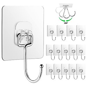YTTX Self Adhesive Hooks, 15 Pcs Stick On Hooks 44lb/20Kg (Max) Waterproof Strong Bonding Power Sticky Hooks for Kitchens,Office,Closet,Bathroom,Towel Key Hooks