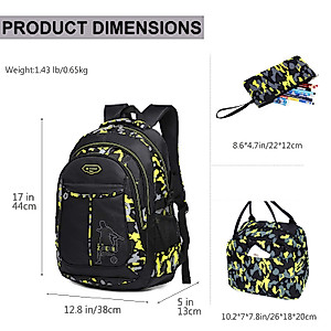 goldwheat School Backpack for Boys Cool Camouflage Bookbags with Lunch Box Pencil Case 3pcs for Middle School