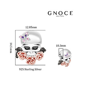 GNOCE Women's Sugar Skull Charm 925 Silver with Butterfly and Rose Gold Flowers Bracelets Charm for Women fit Bracelets Necklaces (Blooming)