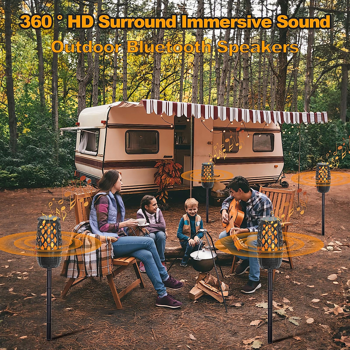 Outdoor Bluetooth Speakers, Outdoor Speakers Bluetooth Waterproof Patio, Outdoor Speaker with lights Multi-Sync up to 100 Speakers 10 Watt Enhanced Bass 360° HD Stereo Sound Blueooth Speakers