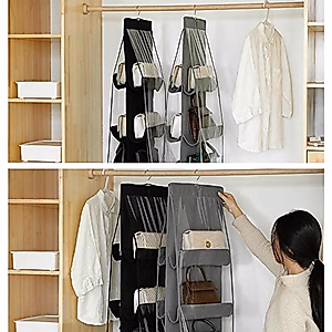 StrCloud 6 Pocket Hanging Handbag Organizer for Wardrobe Closet Transparent Storage Bag Door Wall Clear Sundry Shoe Bag with Hanger Pouch (Blue)