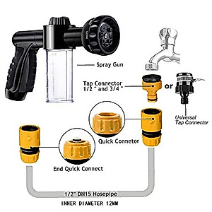 Car Wash Hose Soap Spray Nozzle 8 Function Car Wash Soap Sprayer Car Wash Foam Gun With 3.5 oz/100 cc Hose Soap Sprayer For Watering Plants Jet Lawn Patio Cleaning Showering Pet Pony