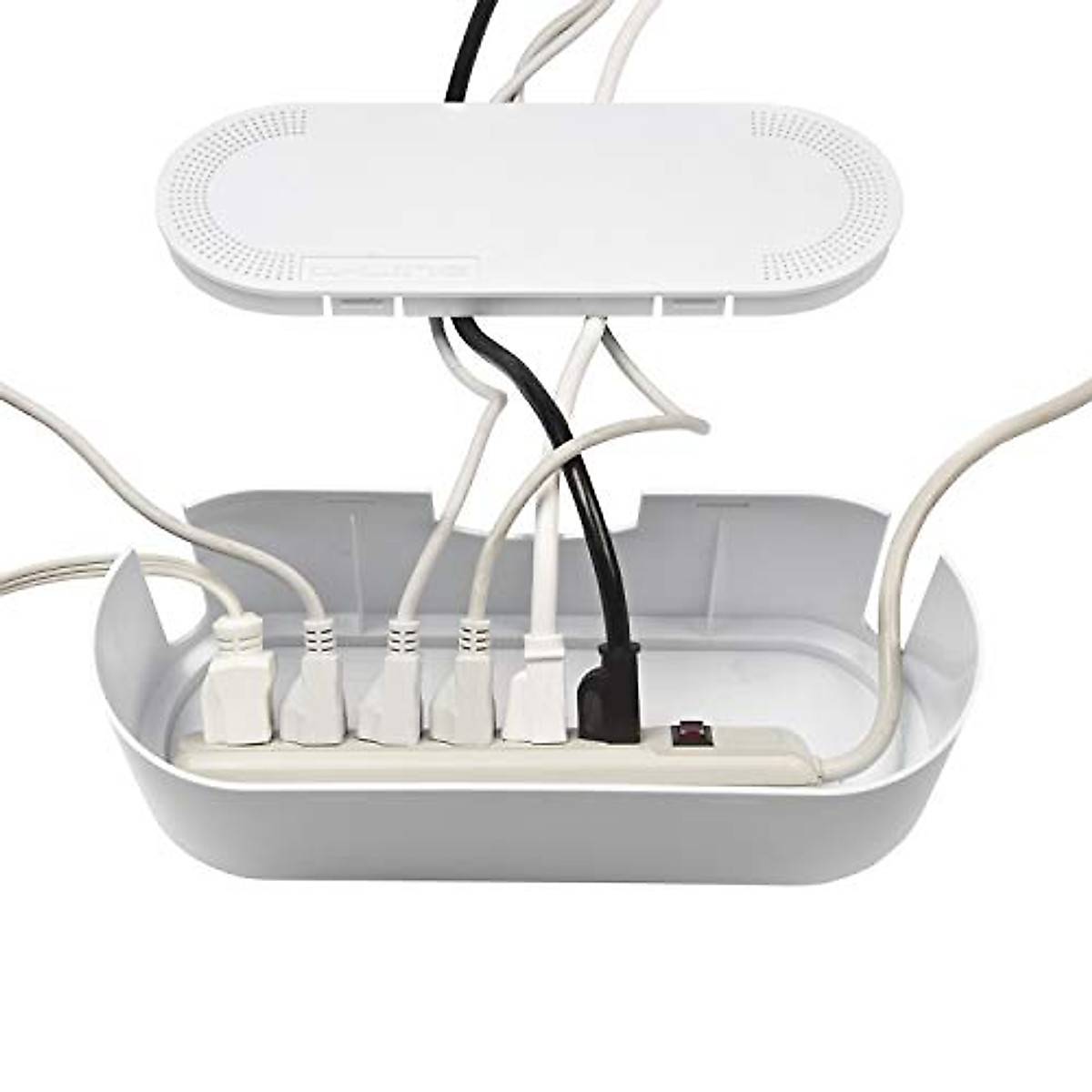 D-Line Cable Management Box, Cord Organizer Box to Hide & Conceal Power Strips, Desk Cable Management Solution, Made from Electrically Safe ABS Material - 12.75" (L) x 5" (W) 4.5" (H) - White