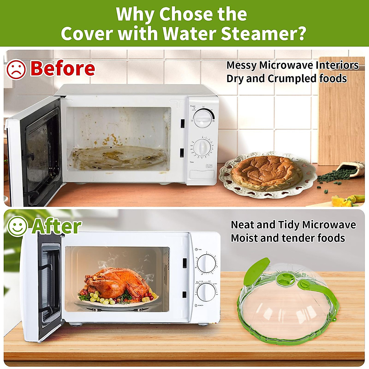 Microwave Splatter Cover for Food Guard - Microwave Cover with Water Steamer 10 Inch Plate Covers - Upgraded Kitchen Gadgets and Accessories - House Essentials for Kitchen
