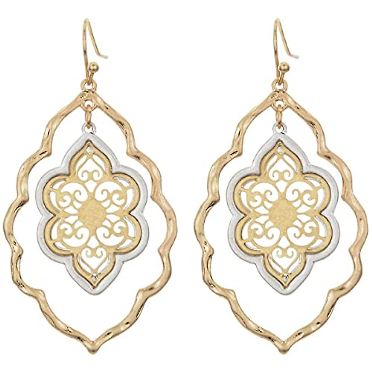 Gold Filigree Flower Earrings for Women Dangling Jewelry (gold filigree earrings)