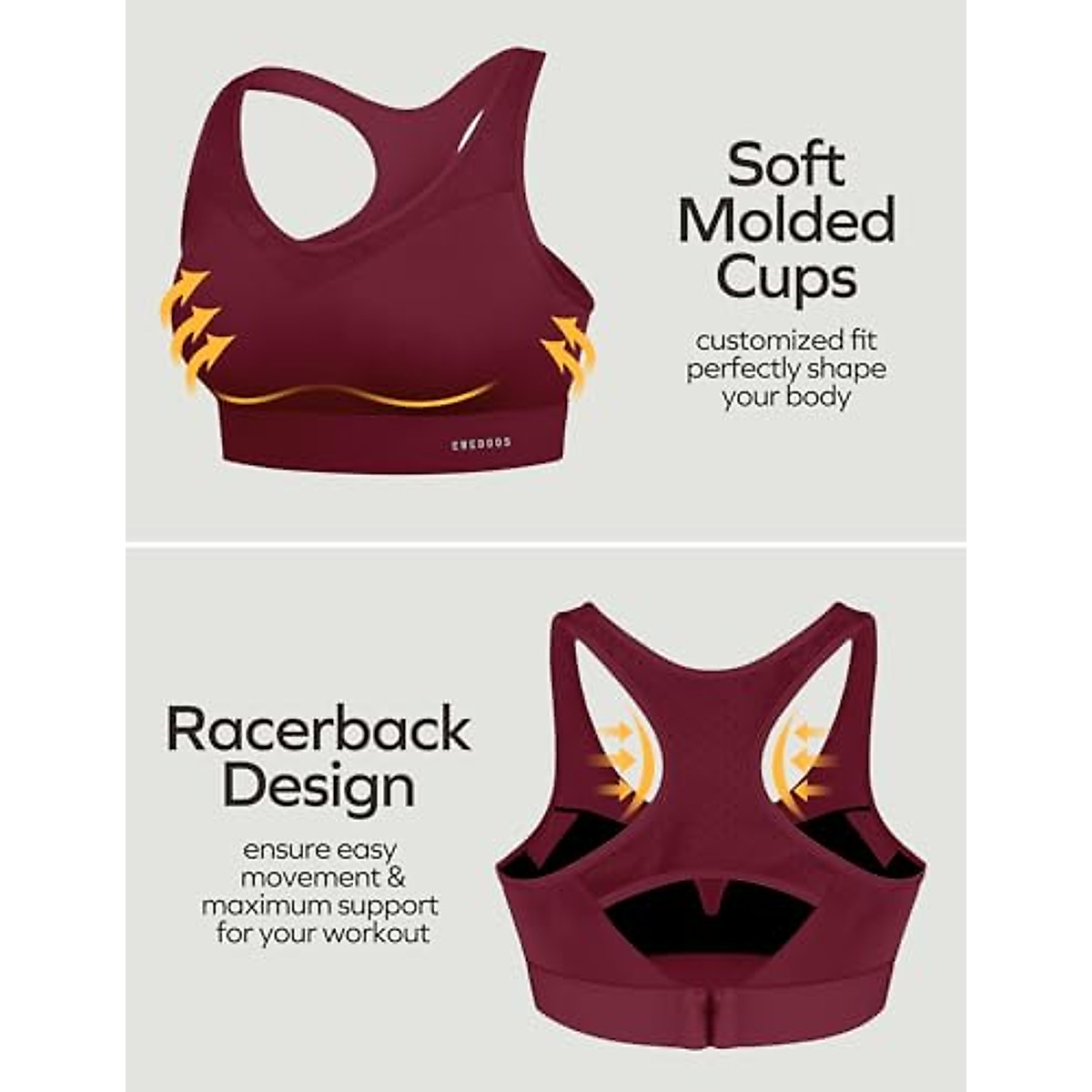 Ewedoos High Impact Sports Bras for Women High Support Push up Sports Bra Racerback Sports Bras Workout Bra Running Bra Maroon