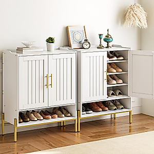 HOOBRO Shoe Cabinet, 5-Tier Shoe Storage Cabinet, Shoe Cabinet Storage for Entryway, Shoe Organizer Cabinet with 3 Adjustable Shelves for Hallway, Living Room, Gold and White DW41SC01