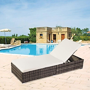 UDeuxff Outdoor PE Wicker Chaise Lounge Set, Patio Lounge Chairs, Outside Poolside Lounger Furniture, Brown Rattan Recliners with Adjustable Backrest, Cushions (Light Brown)