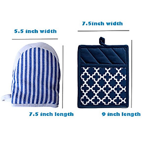 Cotton Oven Mitts and Pot Holder Sets Stripe and Geometric Trellis Pattern 4 Pack Heat Resistant 482°F Cotton Infill Breathable Fabric for Kitchen Cooking Baking