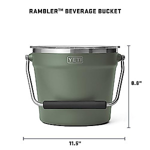 YETI Rambler Beverage Bucket, Double-Wall Vacuum Insulated Ice Bucket with Lid, Camp Green