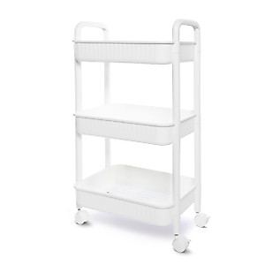 YSSOA Rolling Storage Cart, 3 Tier Slim Mobile Shelving Unit 360° Rotating Wheel Lockable Utility Cart, Ideal for Office, Kitchen, Bathroom, Laundry and Narrow Spaces, White