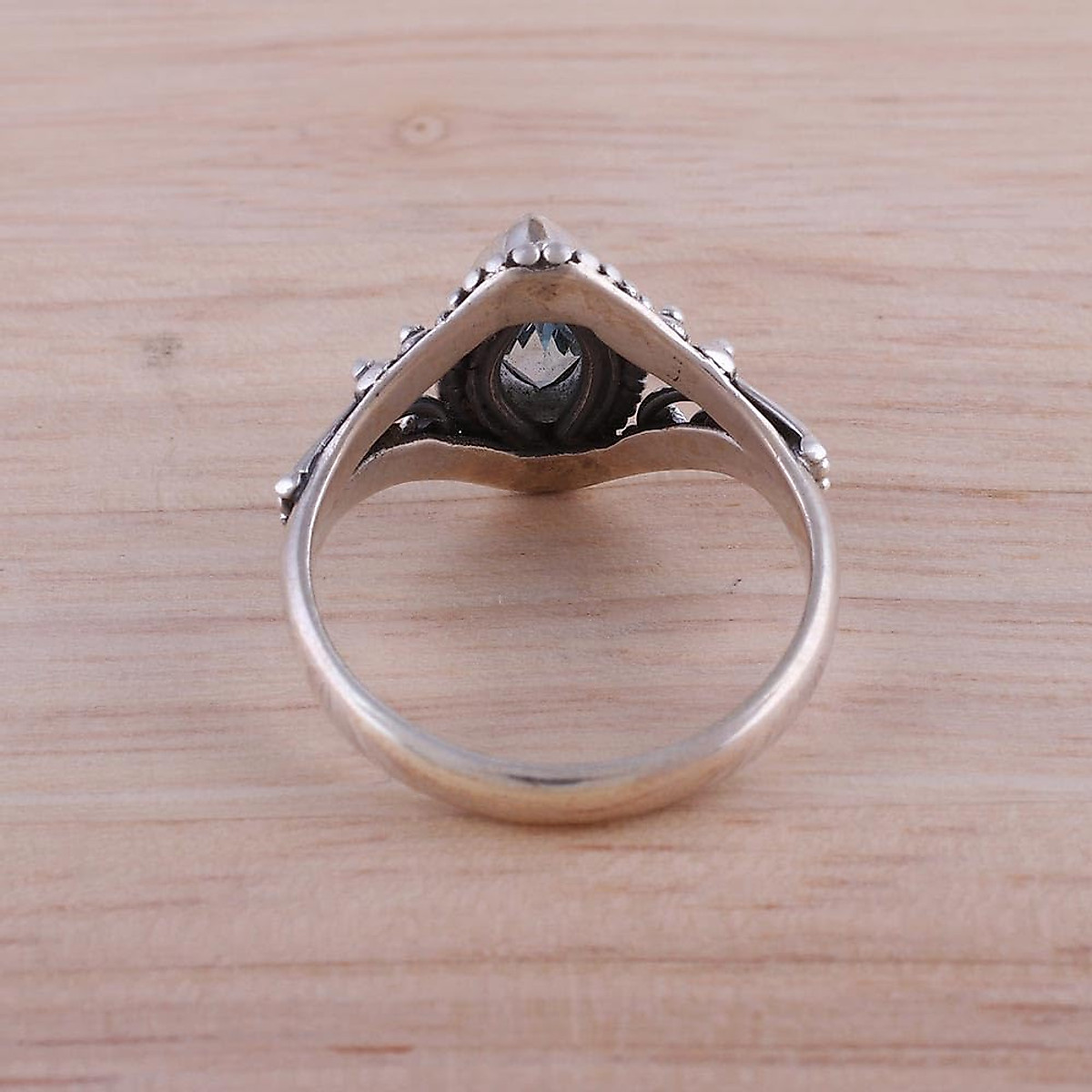 NOVICA Artisan Handmade .925 Sterling Silver Blue Topaz Single stone Ring from India Cocktail Gemstone Birthstone 'Morning Luxury'