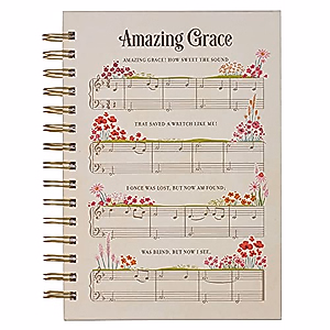 Christian Art Gifts Journal w/Scripture Amazing Grace Pink Red Floral 192 Ruled Pages, Large Hardcover Notebook, Wire Bound