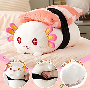 CozyWorld 20‘’ Axolotl Plush Pillow Cute Axolotl Stuffed Animal Kawaii Soft Sushi Plush Pillow Toy Food Huge Squishy Plushie Home Room Decoration Birthday Gift for Kids Girls Boys