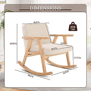 JEEOHEY Nursery Rocking Chair, Modern Upholstered Button Tufted Teddy Fabric Rocker Glider Chairs Single Sofa Armchair w/Solid Wood Legs, Side Pockets for Nursery Room, Living Room, White