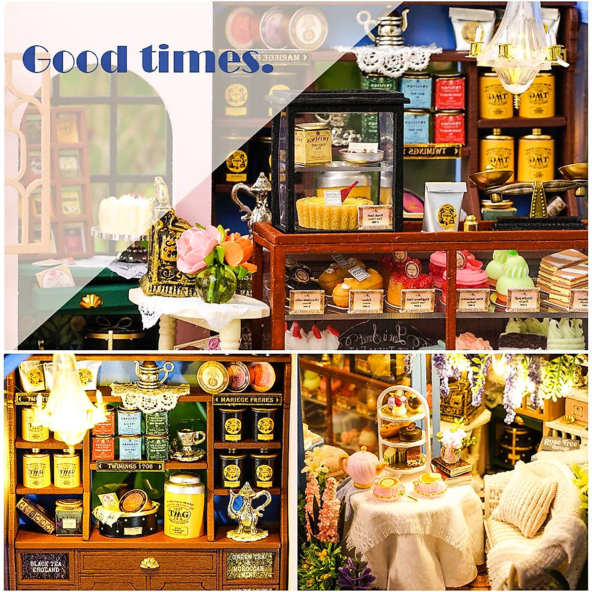 CUTEBEE Dollhouse Miniature House with Furniture, DIY Dollhouse Kit with Dust Proof, Music Movement, 1:24 Scale Creative Room for Valentine's Day Gift for Family and Friends (Rose Garden Tea House)