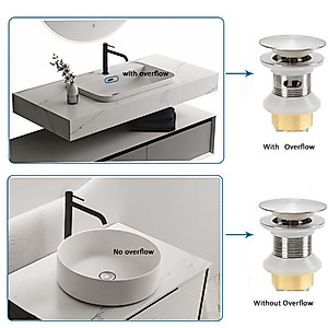 Rockgoya Bathroom Sink Drain,Drain Stopper Bathroom Sink with Overflow,Pop Up Drain Assembly with Detachable Strainer Basket,Built-in Anti-Clogging Strainer,Stainless Steel Brushed Nickel