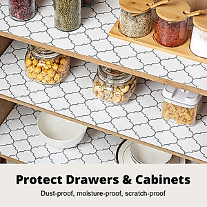 Drawer & Shelf Liner for Kitchen Cabinets, Non-Slip Non-Adhesive Shelf Paper Protect Dresser and Cupboard, Waterproof Drawer Mats for Bathroom, Easy Install