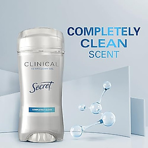 Secret Clinical Strength Antiperspirant Deodorant for Women, 3X Stress Protection, 72hr Sweat & Odor Protection, PH Balancing Minerals, Clear Gel, Completely Clean Scent, 2.6 oz