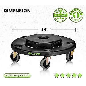 Alpine Rolling Brute Trash Can Dolly - Trash Can Dolly with Wheels/Trash Can Roller Base for Round 20, 32, 44, or 55 Gallon Garbage Bins, Heavy Duty Holds Up to 500lbs (Black)