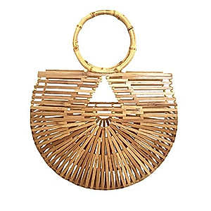 RULER TRUTH Women's Top Handle Bamboo Handbag Summer Beach Large Tote Bag