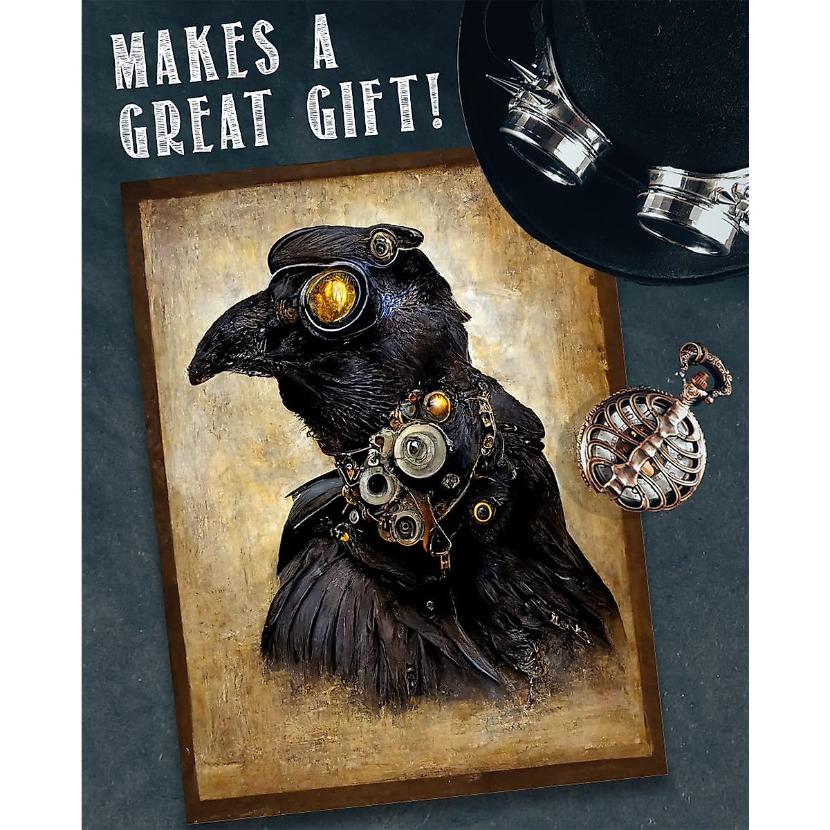 Steampunk Raven - 11x14 Unframed Wall Art Print - Makes a Perfect Home Conversational Piece and Gift